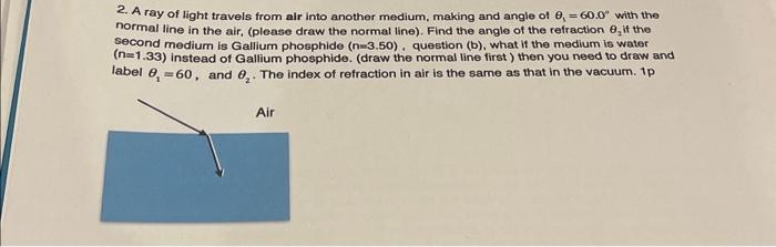 Solved 2. A ray of light travels from air into another | Chegg.com