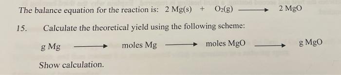 Solved - The balance equation for the reaction is: 2 Mg(s) + | Chegg.com