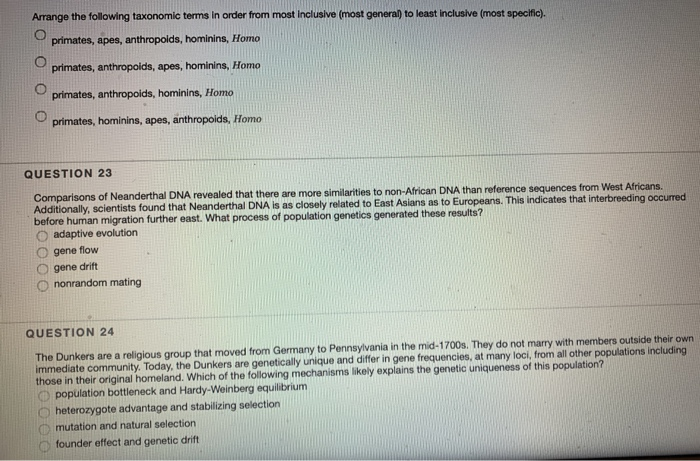 Solved Arrange the following taxonomic terms in order from | Chegg.com