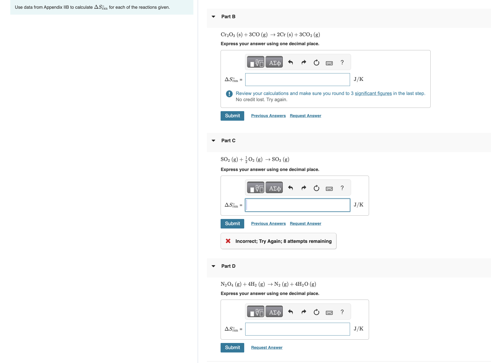 Use data from Appendix IIB to calculate ΔSrxn° ﻿for | Chegg.com