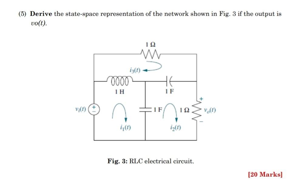 Solved 5 Derive The State Space Representation Of The