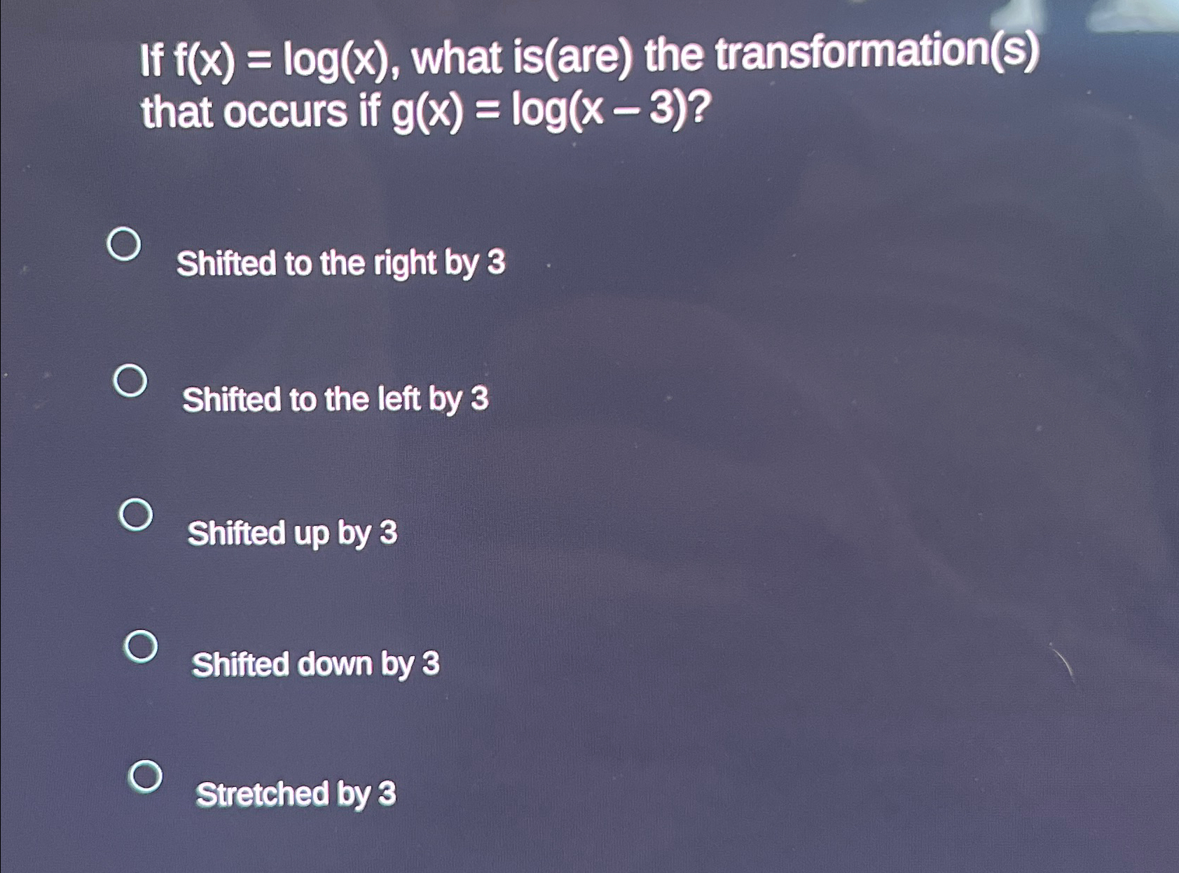 Solved If f(x)=log(x), ﻿what is(are) ﻿the transformation(s) | Chegg.com