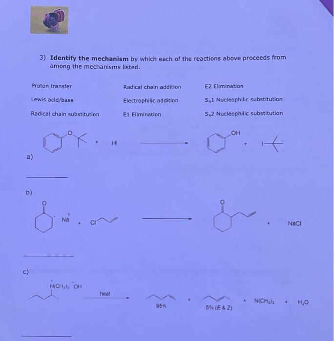 Solved 3) Identify the mechanism by which each of the | Chegg.com