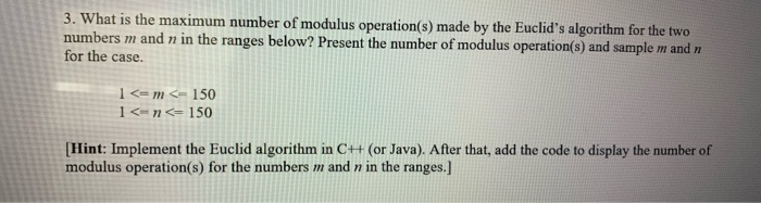 Solved 3. What is the maximum number of modulus operation(s) | Chegg.com