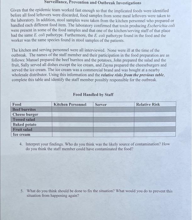 Solved surveillance prevention and outbreak investigation | Chegg.com