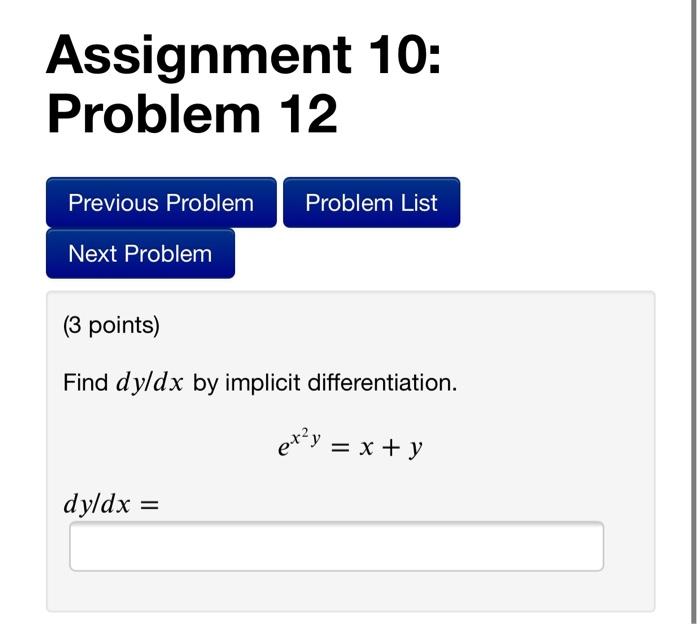 Solved Assignment 10: Problem 10 Problem List Previous | Chegg.com