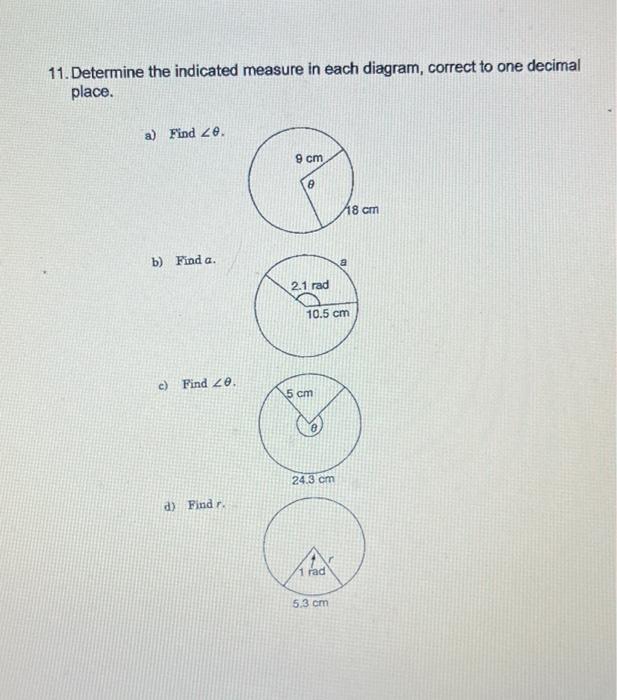 Solved 11. Determine the indicated measure in each diagram, | Chegg.com