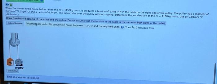 Solved When the motor in the figure below raises the | Chegg.com