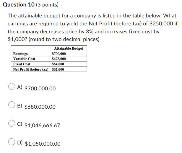 Solved Question 10 (3 ﻿points)The attainable budget for a | Chegg.com