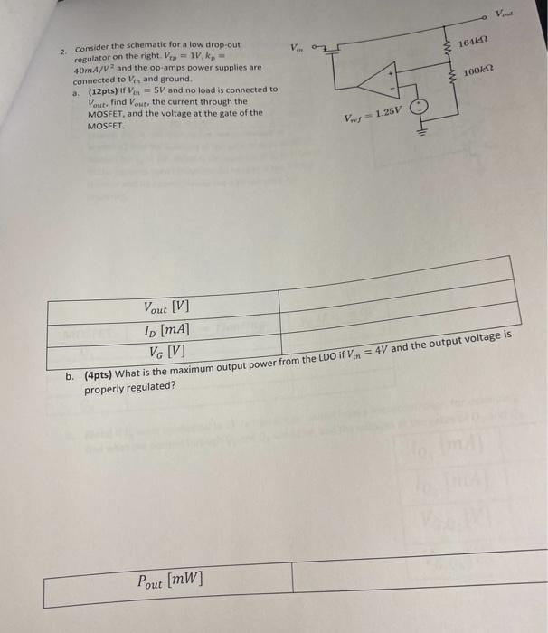 Solved 2. Consider the schematic for a low drop-out | Chegg.com