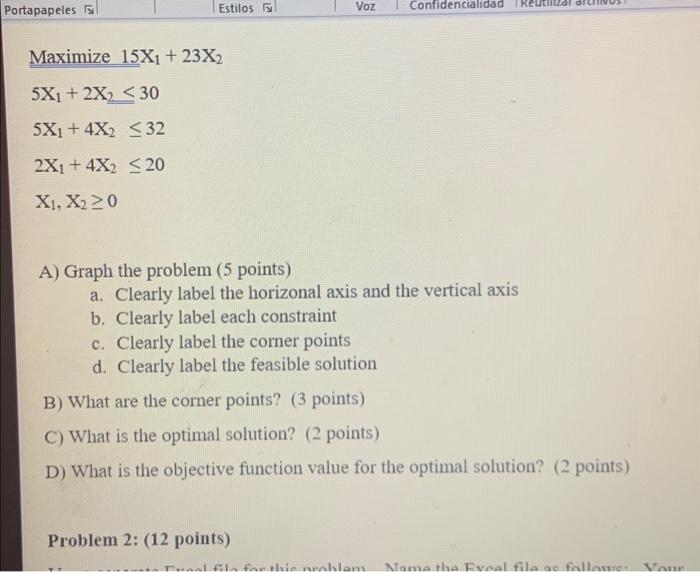 Solved Maximize 15X1+23X2 | Chegg.com