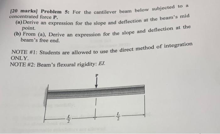 [Solved]: [20 marks] Problem 5: For the cantilever beam bel