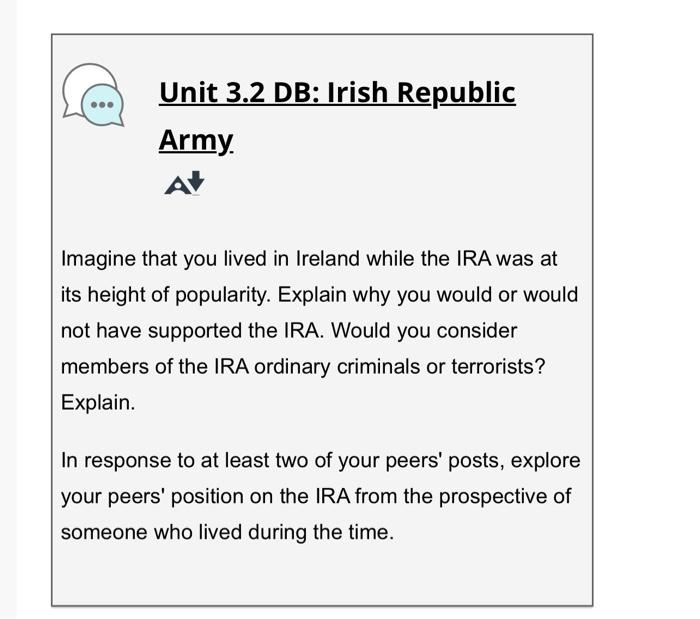 Unit 3.2 DB: Irish Republic Army. Av Imagine that you | Chegg.com
