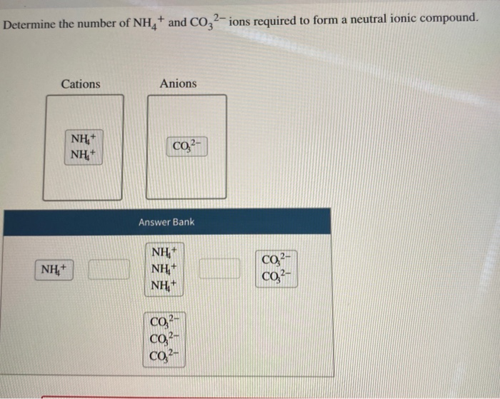 Solved Determine the number of NH4+ and CO32- ions required | Chegg.com