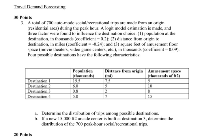 Solved Travel Demand Forecasting 30 Points 3. A total of 700 | Chegg.com