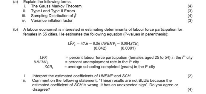Solved (a) Explain the following terms. i. The Gauss Markov | Chegg.com