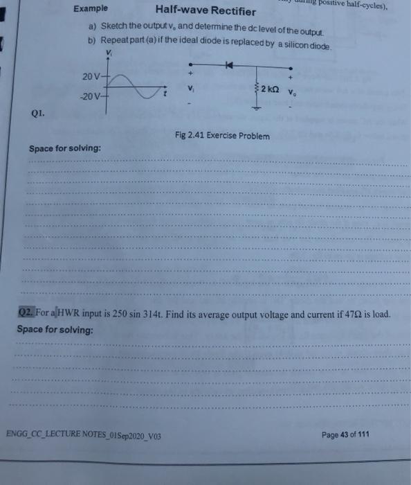 Solved Example positive half-cycles) Half-wave Rectifier a) | Chegg.com