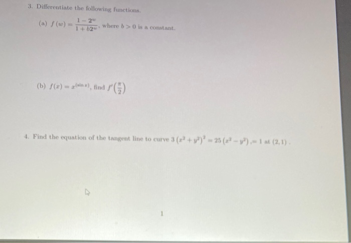 Solved 3. Differentiate the following functions. 1 - 2 where | Chegg.com
