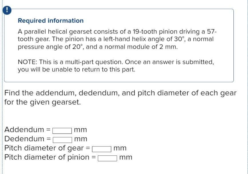 Solved Required information A parallel helical gearset | Chegg.com Solved Required information A parallel helical gearset | Chegg.com