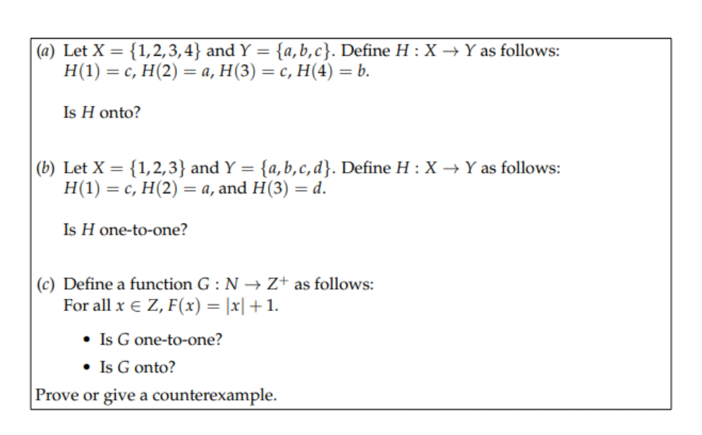 Solved (a) Let X = {1,2,3,4} and Y = {a,b,c}. Define H: XY | Chegg.com
