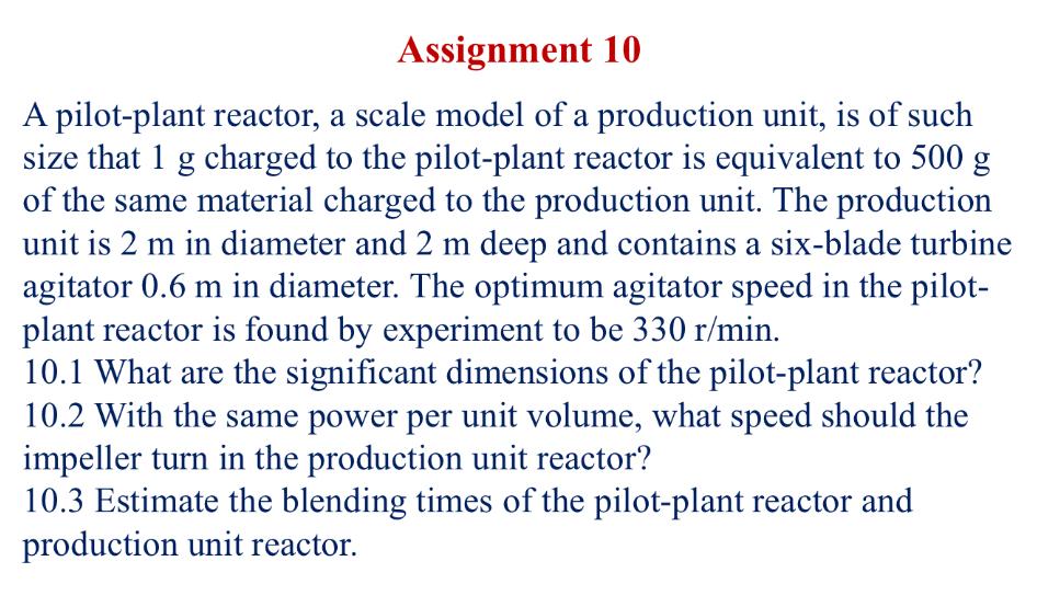 Solved Assignment 10A pilot-plant reactor, a scale model of | Chegg.com