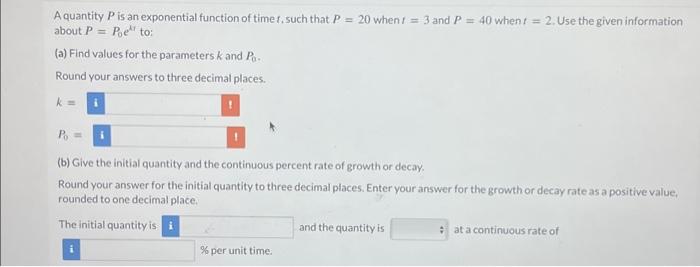 Solved A quantity P is an exponential function of time t, | Chegg.com