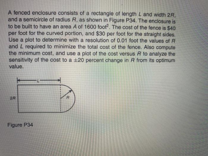 Solved A fenced enclosure consists of a rectangle of length | Chegg.com