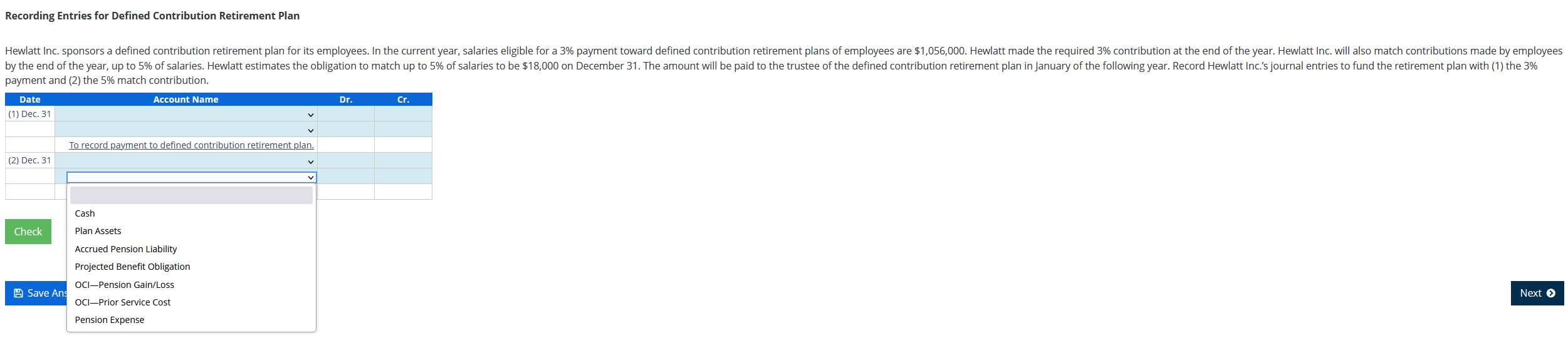 Solved Recording Entries for Defined Contribution Retirement | Chegg.com