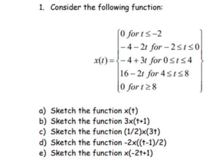 Solved 1. Consider the following function: x(t)=⎩⎨⎧0 for | Chegg.com