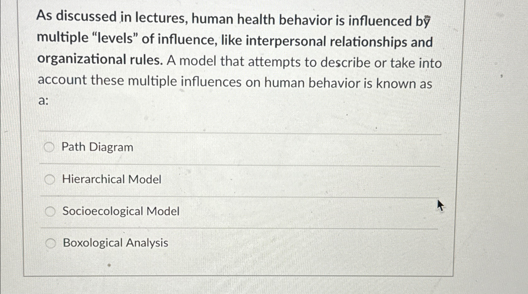 Solved As discussed in lectures, human health behavior is | Chegg.com