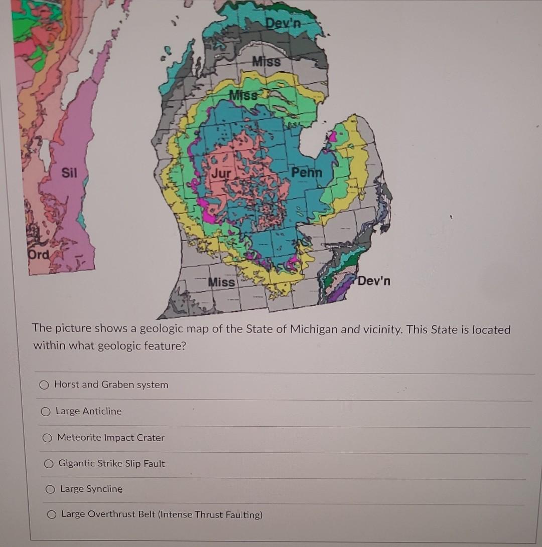 Solved The picture shows a geologic map of the State of | Chegg.com