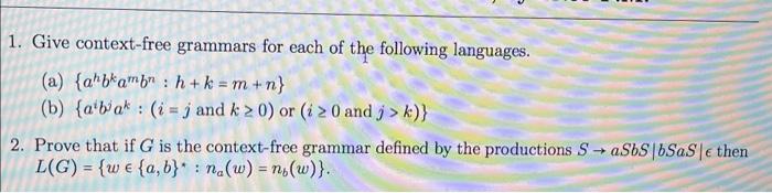 Solved 1. Give context-free grammars for each of the | Chegg.com