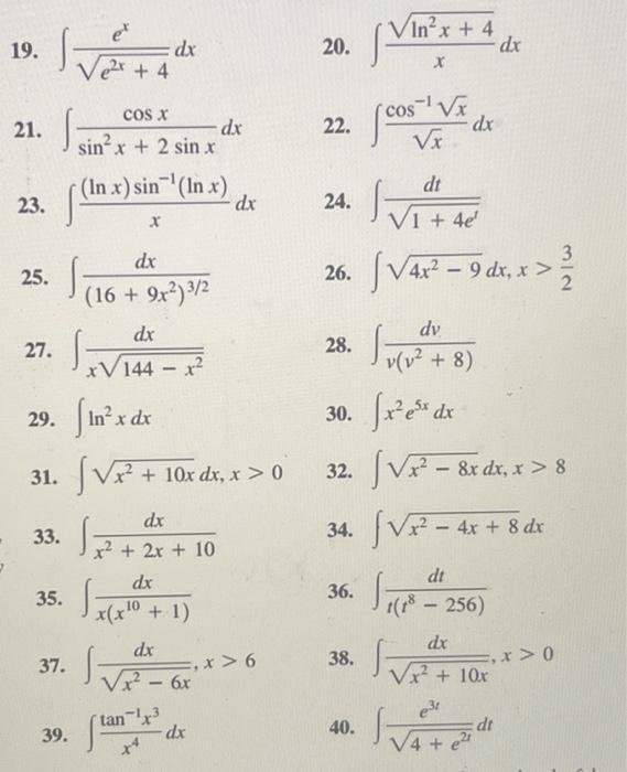 Solved 3 7-40. Table look-up integrals Use a table of | Chegg.com