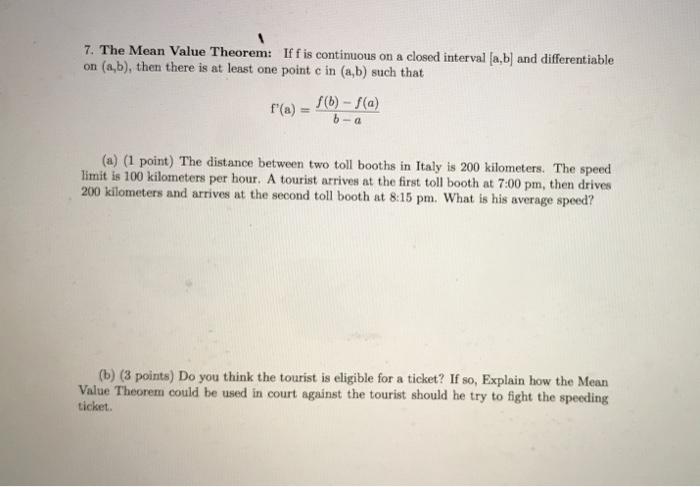 Solved 7. The Mean Value Theorem: Iff is continuous on a | Chegg.com
