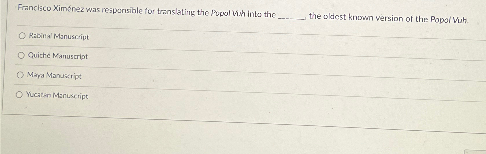 Solved Francisco Ximénez was responsible for translating the | Chegg.com