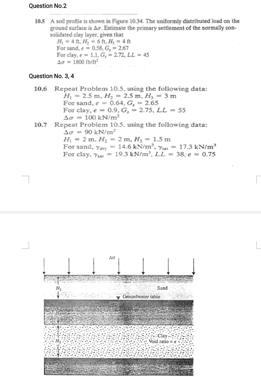 Solved Question No.2 10.5 A soil profile is shown in Figure | Chegg.com