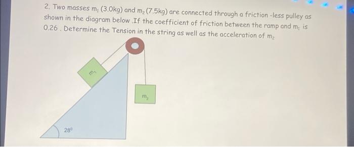 Solved 2. Two masses m1(3.0 kg) and m2(7.5 kg) are connected | Chegg.com