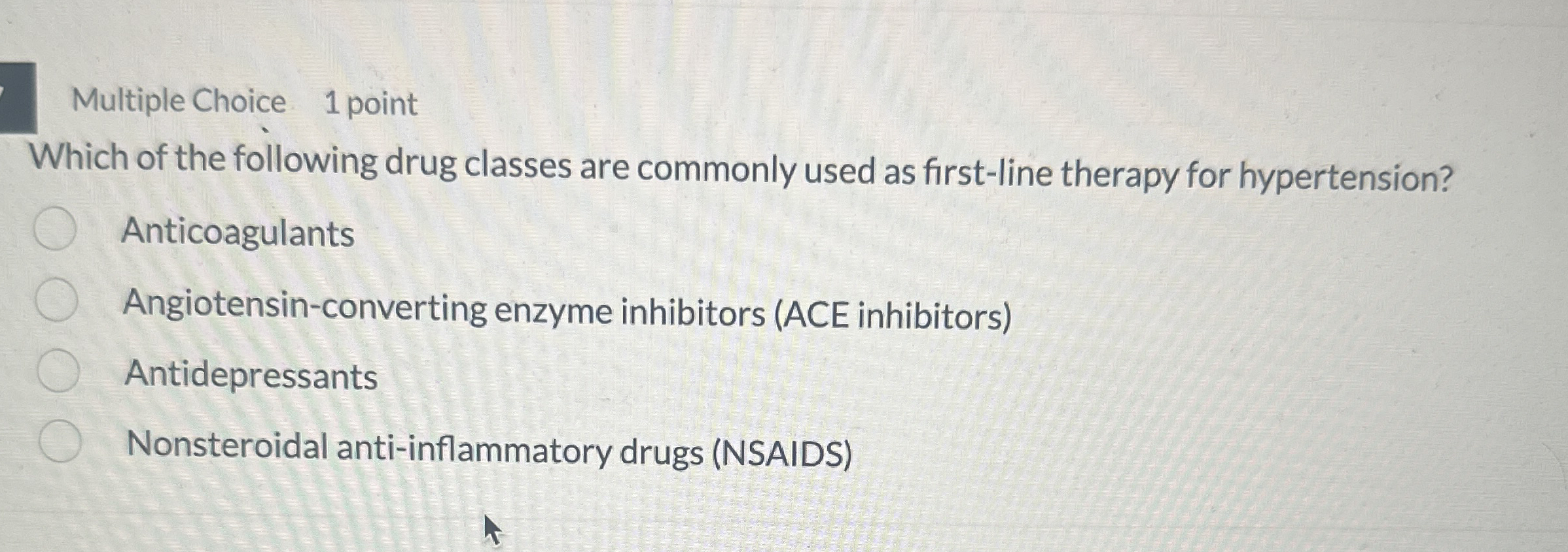 Solved Multiple Choice 1 ﻿pointWhich of the following drug | Chegg.com