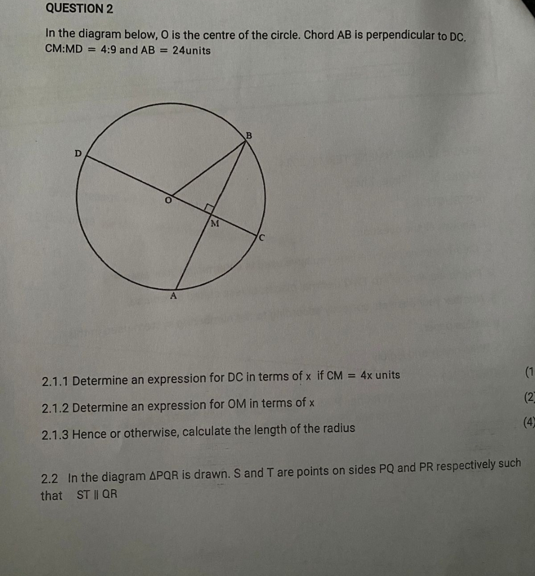 Solved QUESTION 2In the diagram below, O ﻿is the centre of | Chegg.com