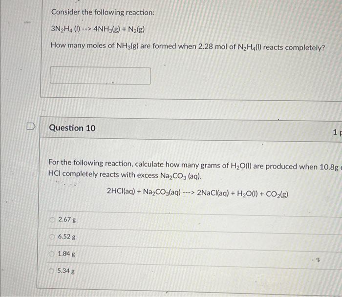 Solved Consider the following reaction: 3 N2H4(I) 4NH3( | Chegg.com