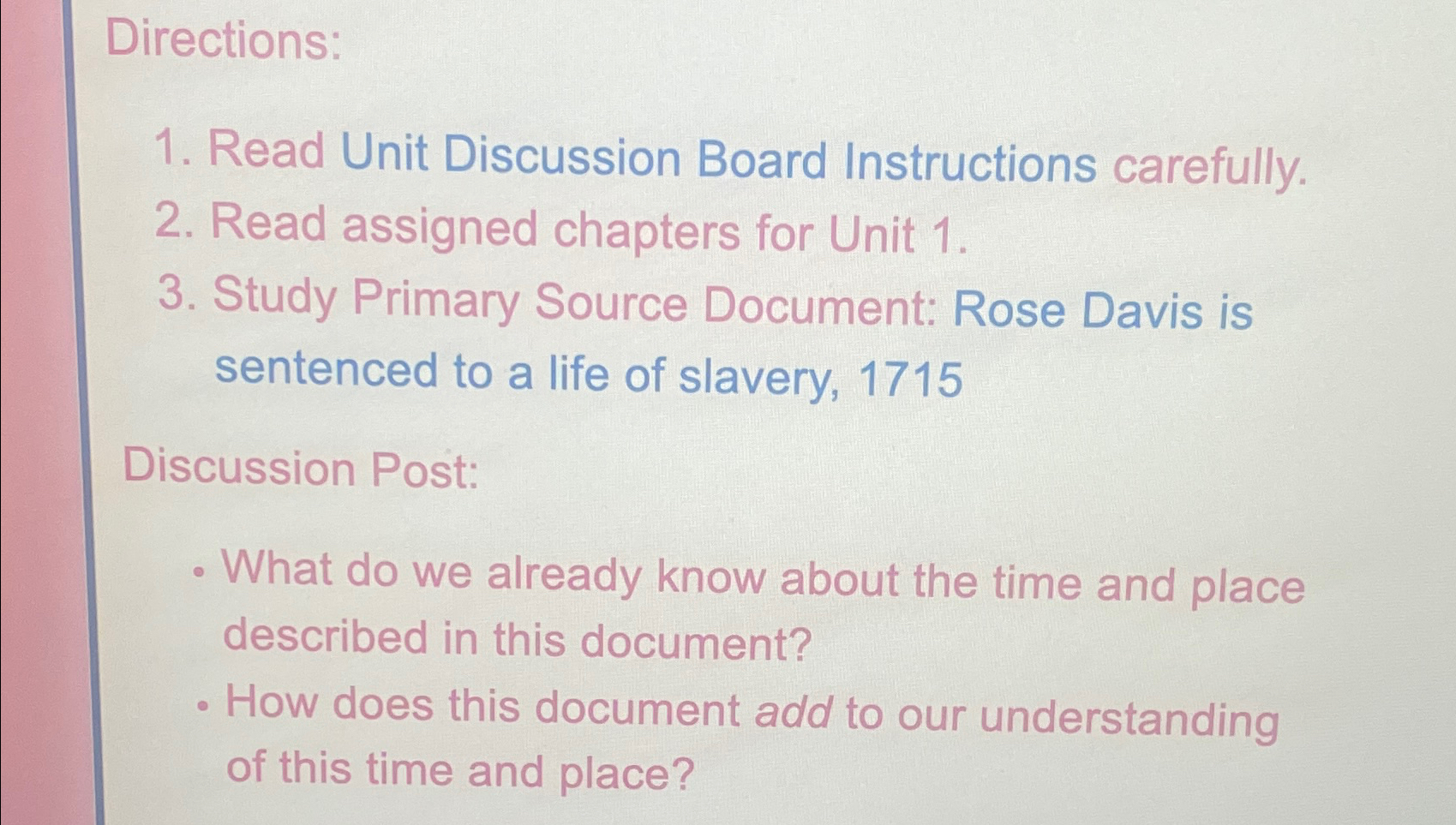 Solved Directions:Read Unit Discussion Board Instructions | Chegg.com