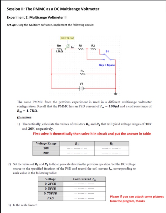 Solved Session II: The PMMC as a DC Multirange Voltmeter | Chegg.com