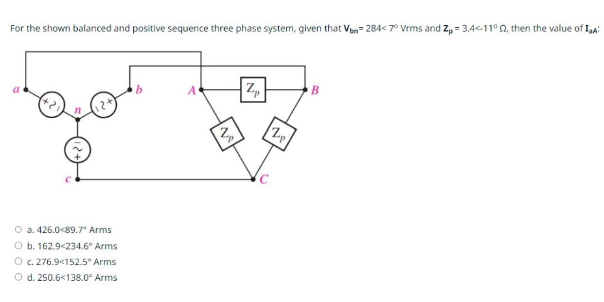 Solved For the shown balanced and positive sequence three | Chegg.com