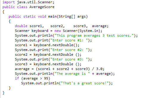 Solved import java.util.Scanner;public class AverageScore | Chegg.com