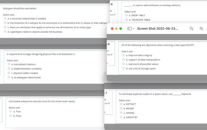Solved Subtypes should be used when Select one: O a a | Chegg.com