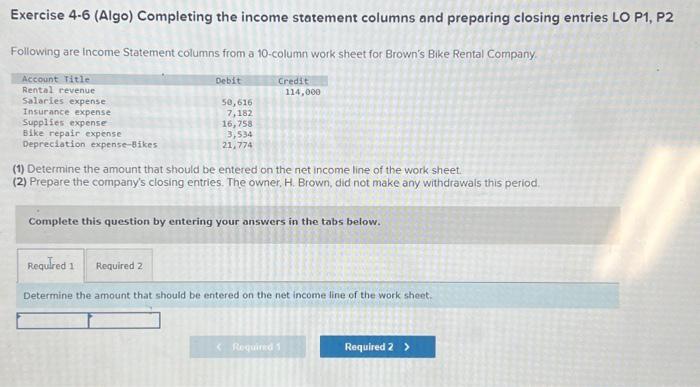 Exercise 4-6 (Algo) Completing the income statement | Chegg.com
