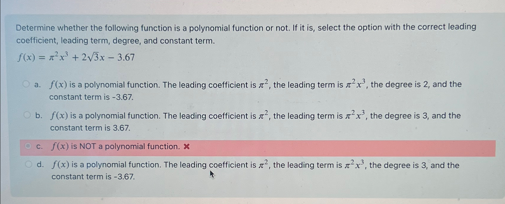 Solved Determine whether the following function is a | Chegg.com