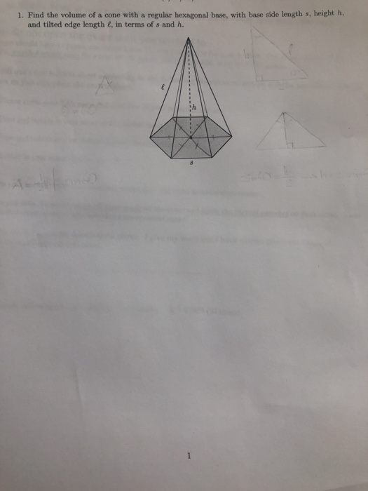 Solved 1. Find the volume of a cone with a regular hexagonal | Chegg.com