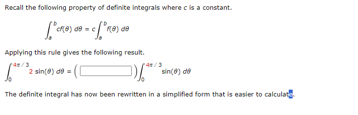 Solved Recall the following property of definite integrals | Chegg.com