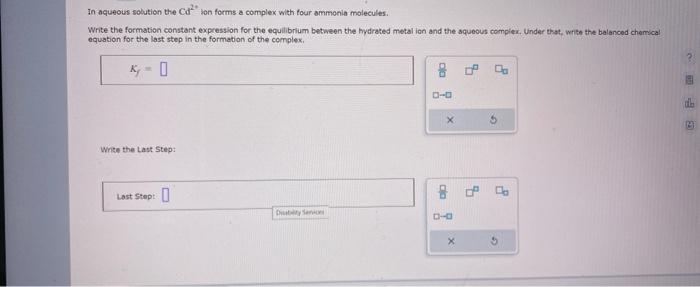 Solved In aqueous solution the Cd2 ien forms a complex with | Chegg.com